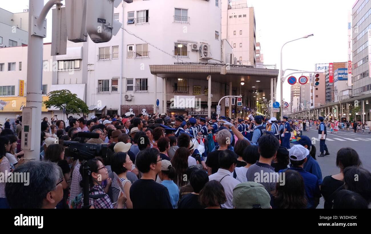 Aomori cityscape during Nebuta Matsuri. Nebuta Matsuri is a Japanese summer festival that takes ...
