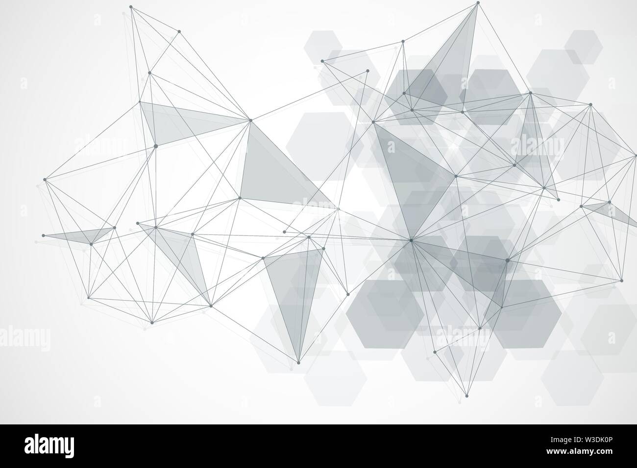 Science network pattern, connecting lines and dots. Technology hexagons structure or molecular ...