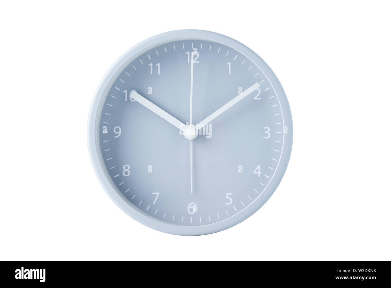 Gray classic alarm clock on pastel blue background with copy space ...