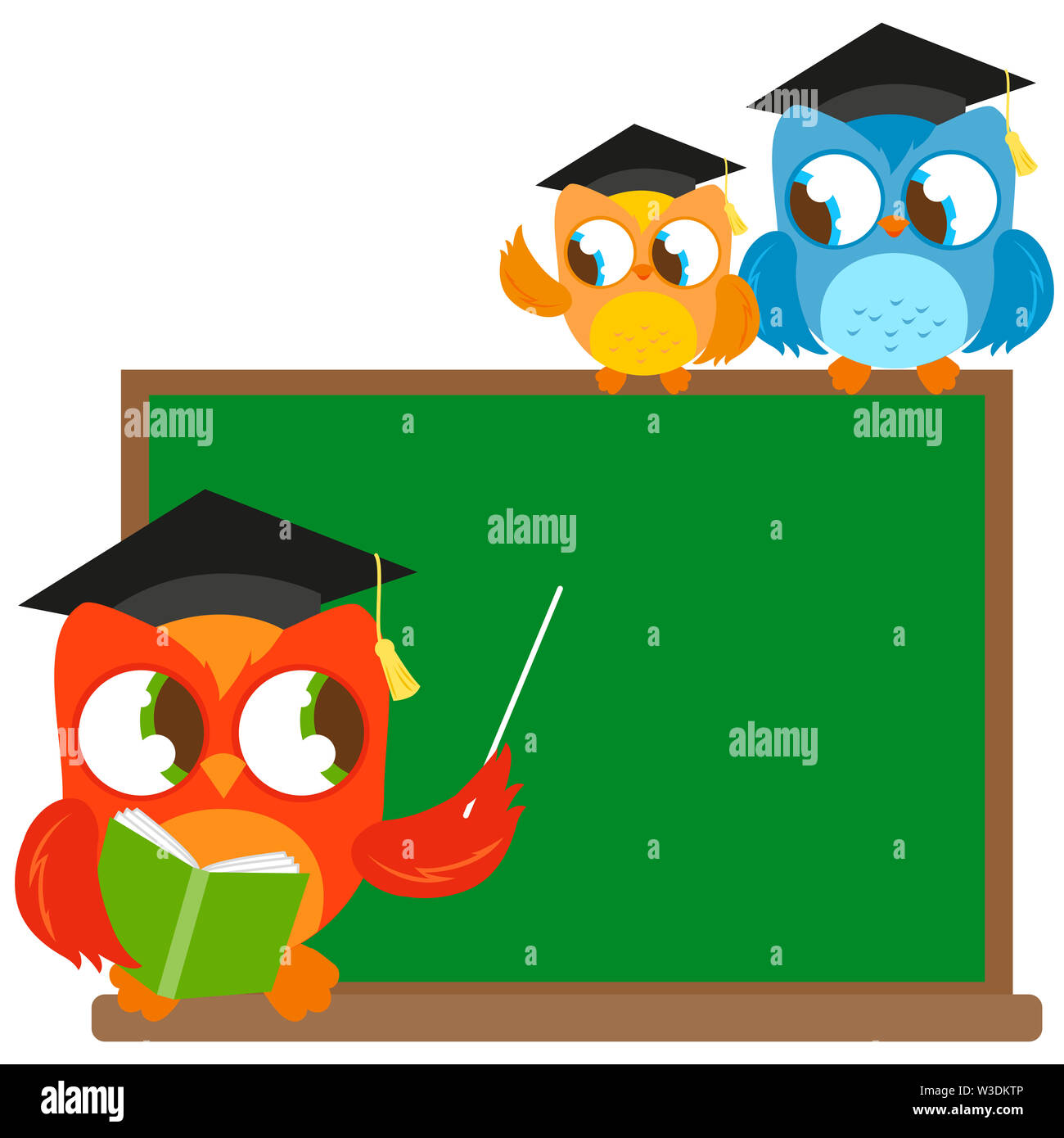 Cute owl teacher with a mortarboard hat, and student owls in the school ...