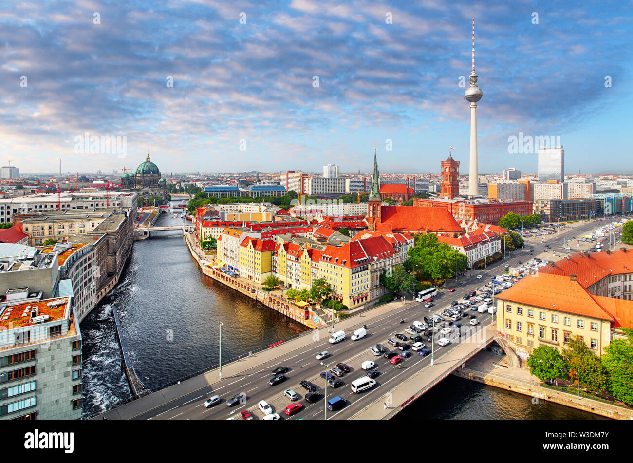 Aerial view of Berlin skyline and Spree river in summer, Germany Stock ...