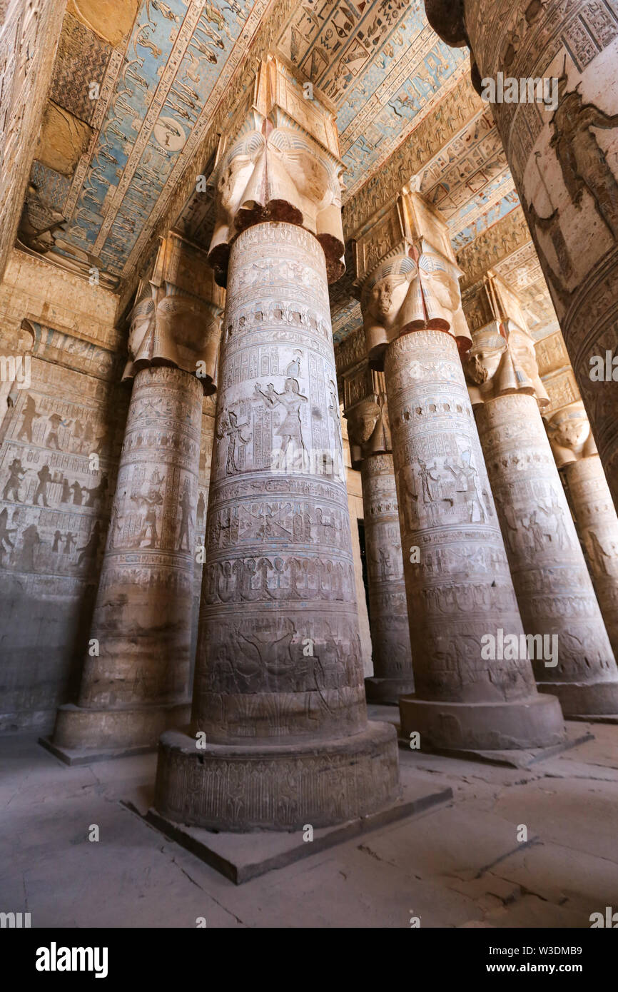Columns in Denderah Temple, Qena Town, Egypt Stock Photo - Alamy