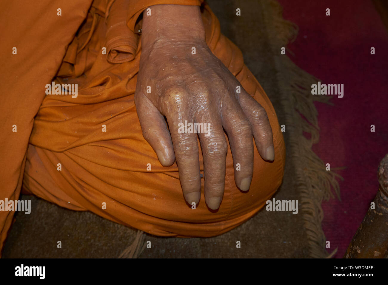 Wax monk hand at Wat Chedi Luang in Chiang Mai, Thailand Stock Photo ...