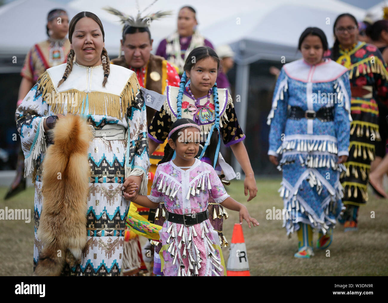 Vancouver, Canada. 14th July, 2019. People dressed in regalia are seen ...
