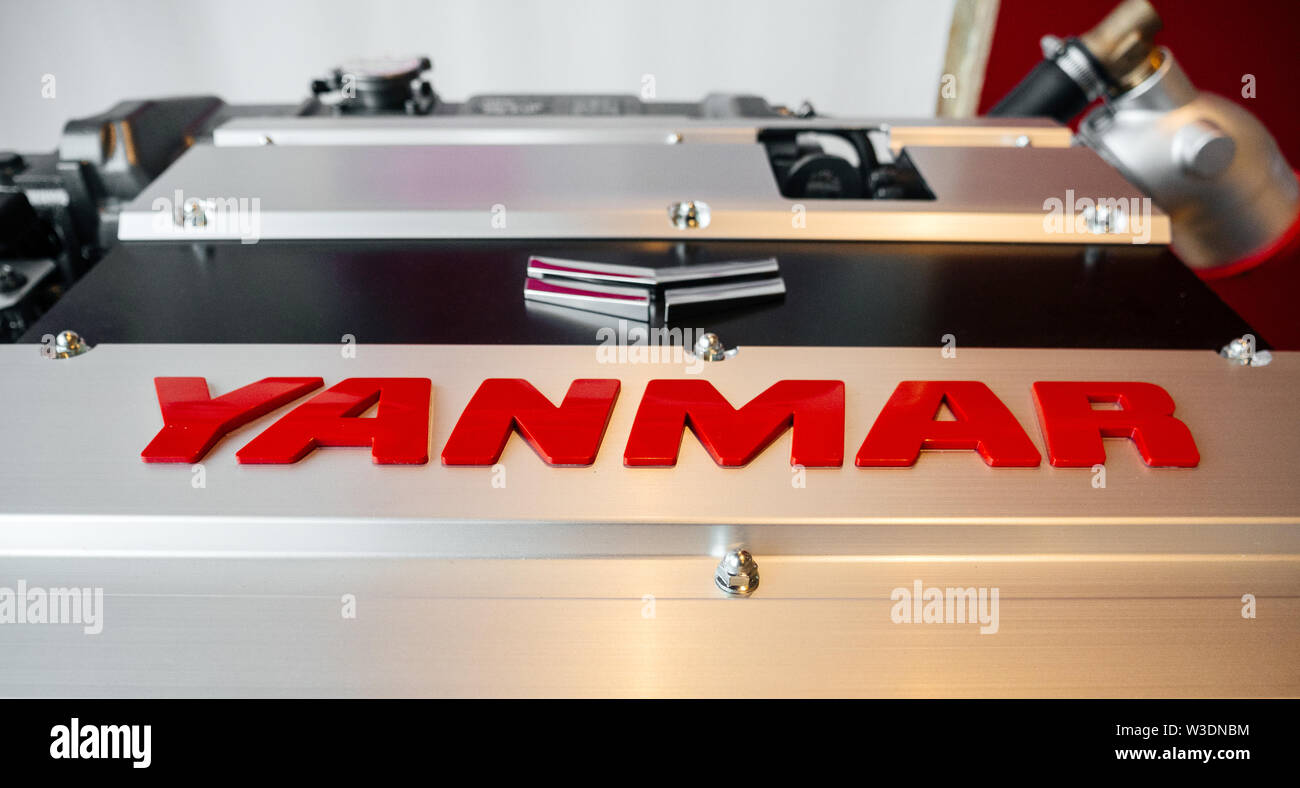 Barcelona, Spain - Jun 3, 2018: Yanmar Japanese diesel engine ...