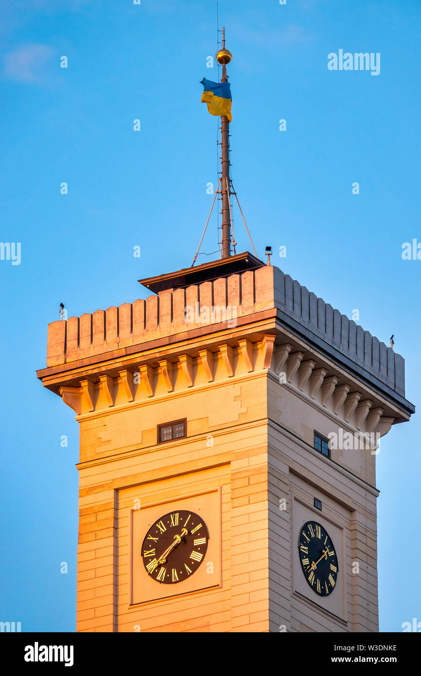Clock tower of the town hall, Lviv, Ukraine Stock Photo - Alamy