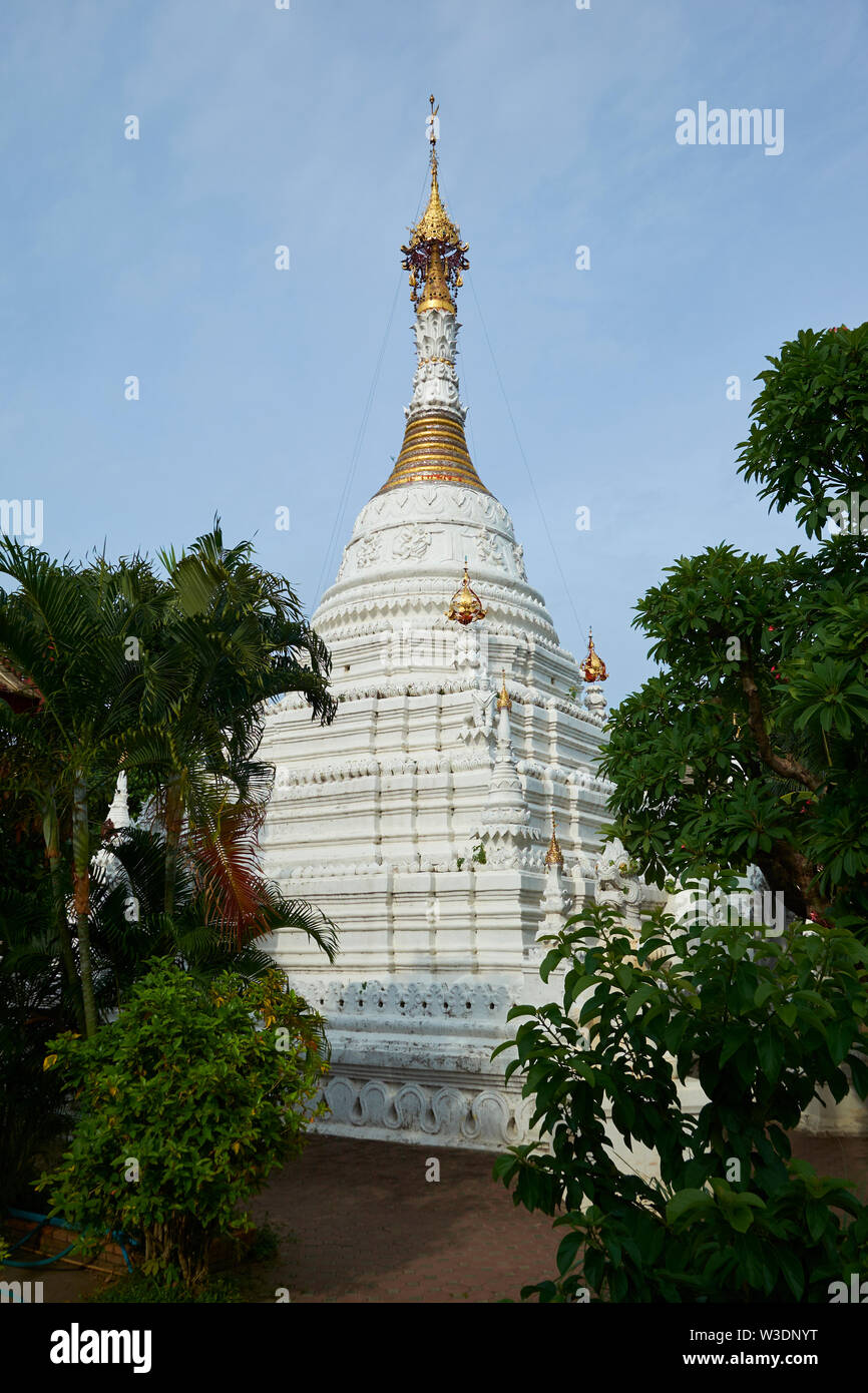 The square white Chedi, Stupa, at Wat Mahawan in Chiang Mai, Thailand ...