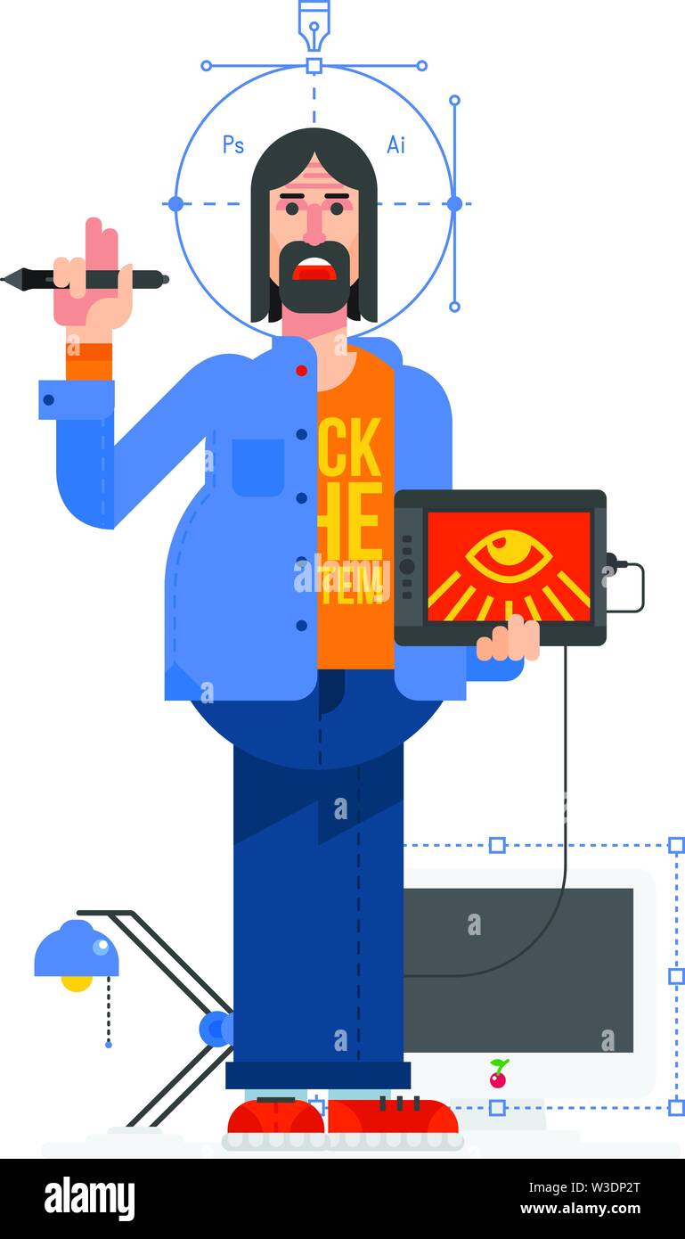 Graphic designer, flat style. Vector image in a cartoon style ...