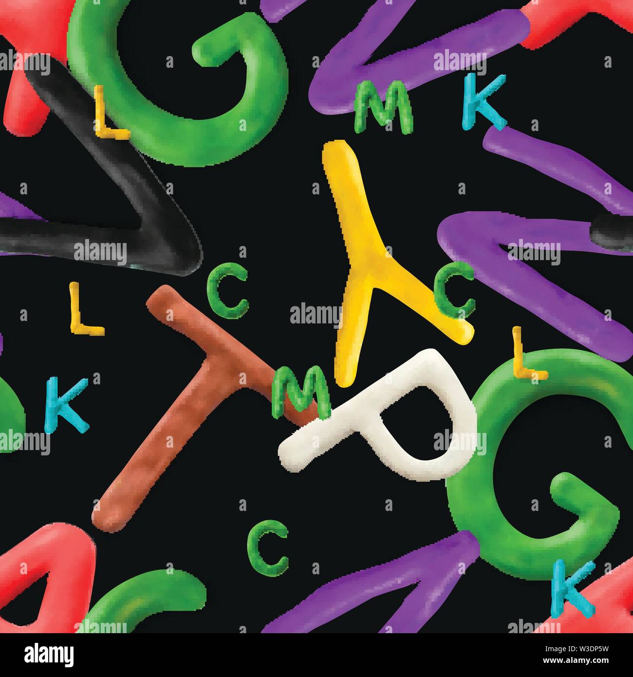 Seamless pattern with alphabet. Handmade modeling clay letters ...