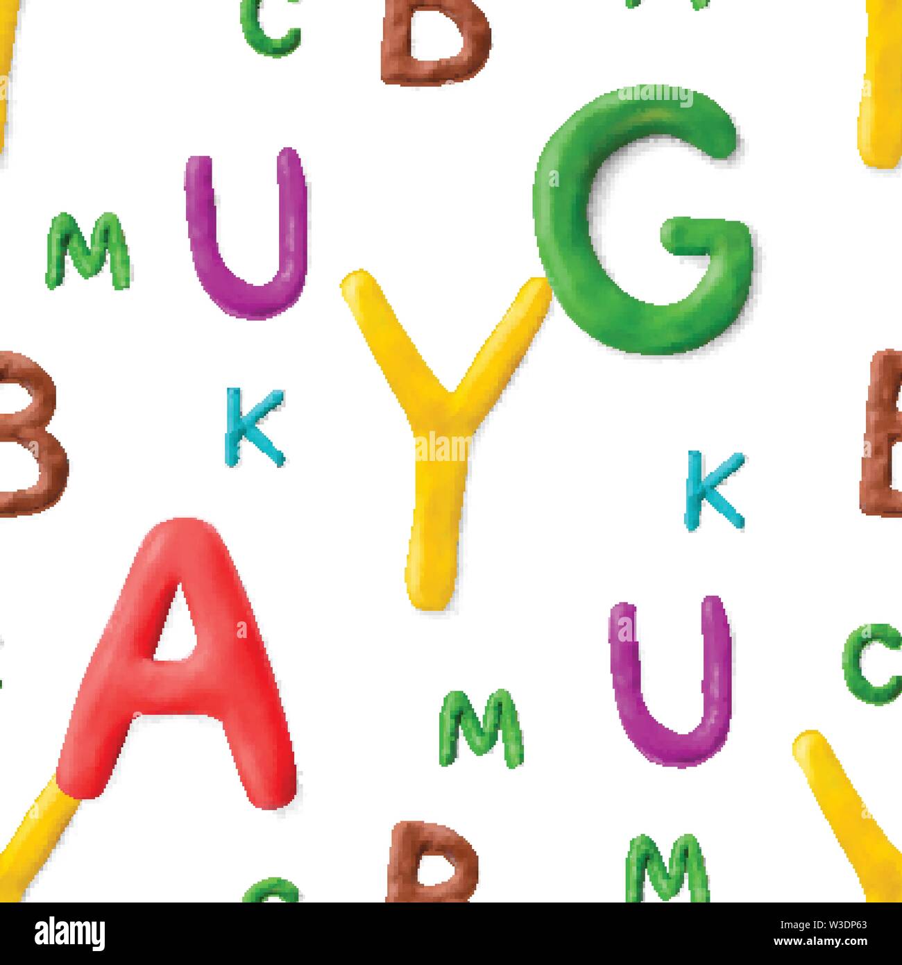 Seamless pattern with alphabet. Handmade modeling clay letters ...