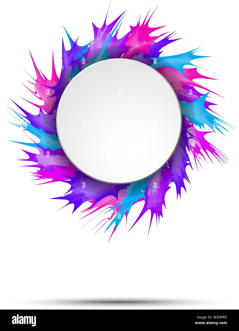 Bright and colorful banner with round frame on vivid paint splashes ...