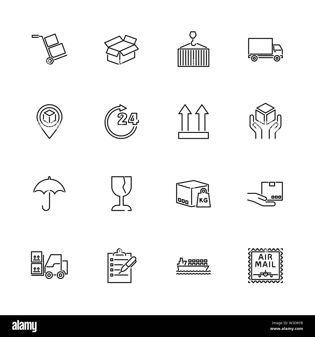Logistics, Delivery outline icons set - Black symbol on white ...