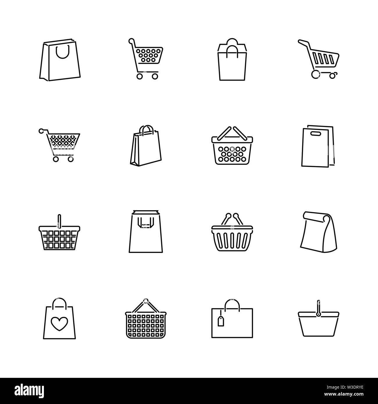 Black shopping basket icons collection Black and White Stock Photos ...