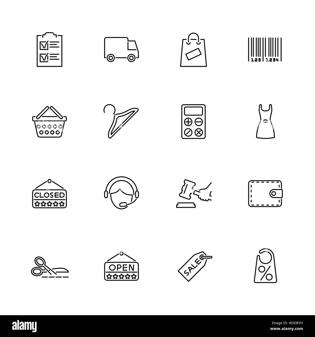 Shopping, Store, Shop outline icons set - Black symbol on white ...