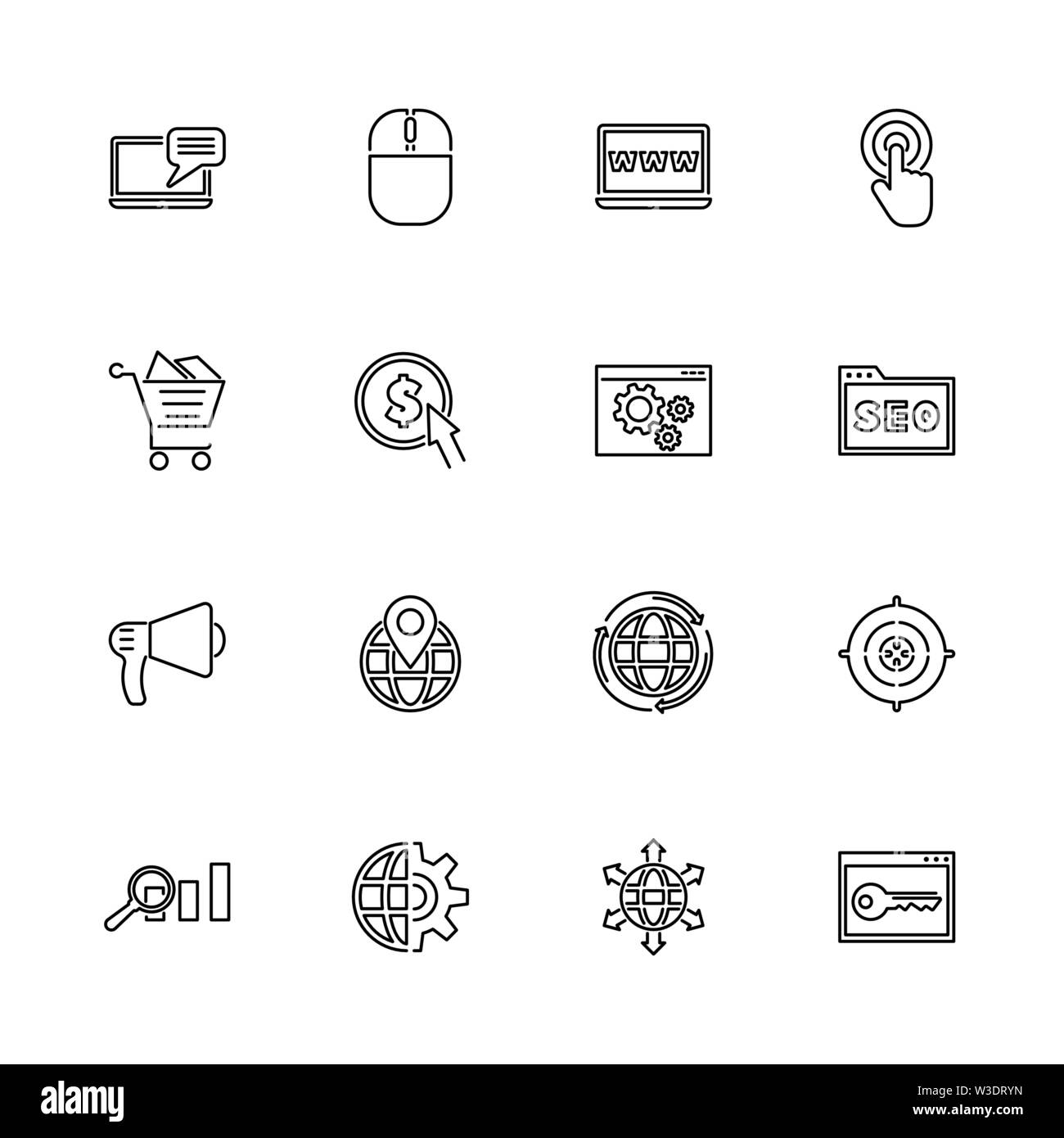 Seo Optimization, Web outline icons set - Black symbol on white ...
