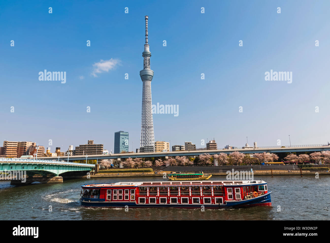 Japan, Honshu, Tokyo, Asakusa, Tokyo Sky Tree Tower and Sumida River ...