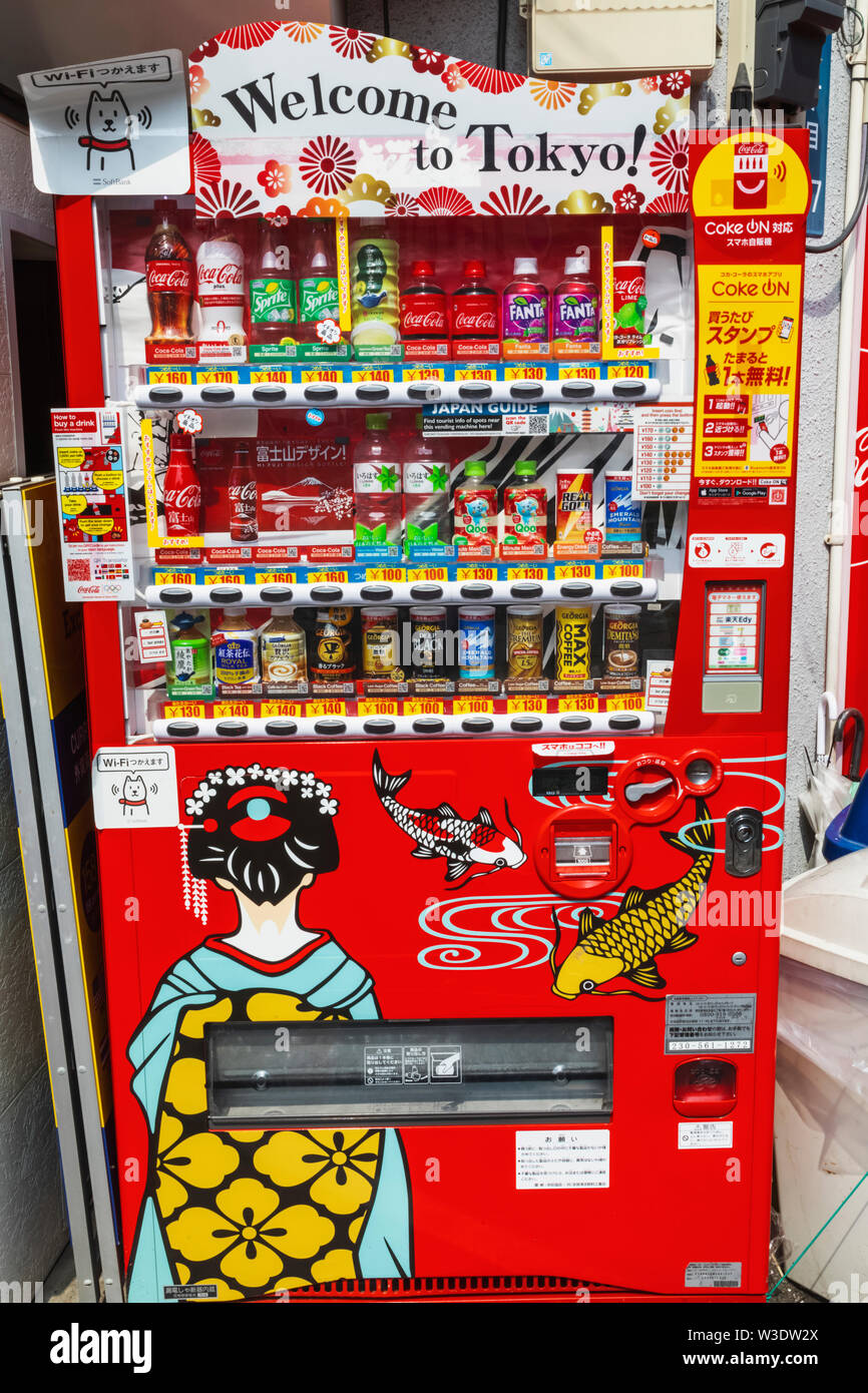 Japan, Honshu, Tokyo, Asakusa, Colourful Drink Vending Machine Stock ...