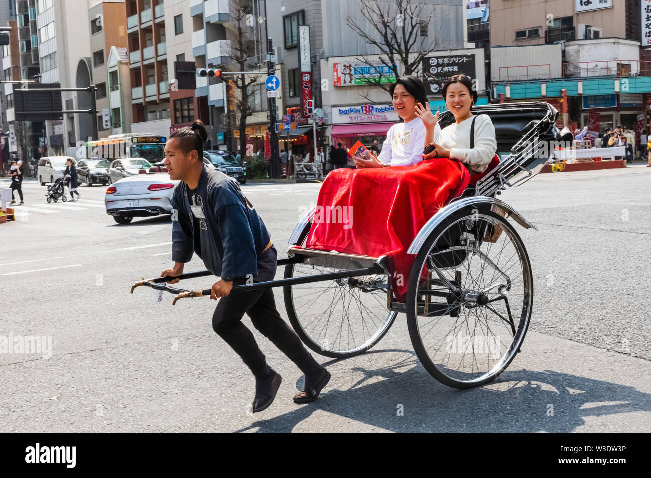 Japan, Honshu, Tokyo, Asakusa, Couple Riding in Rickshaw Stock Photo ...