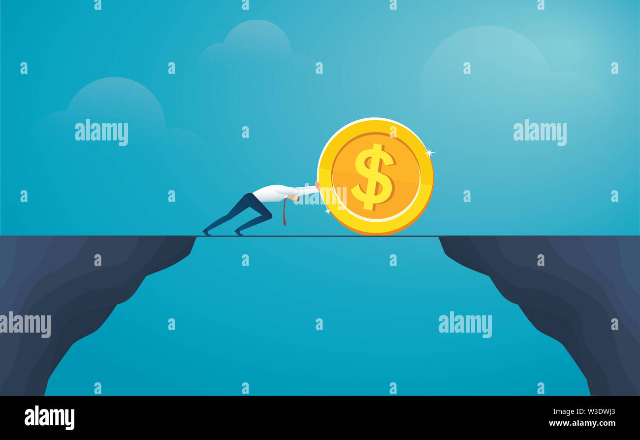 businessman push coin dollar cross the mountain. vector illustration ...
