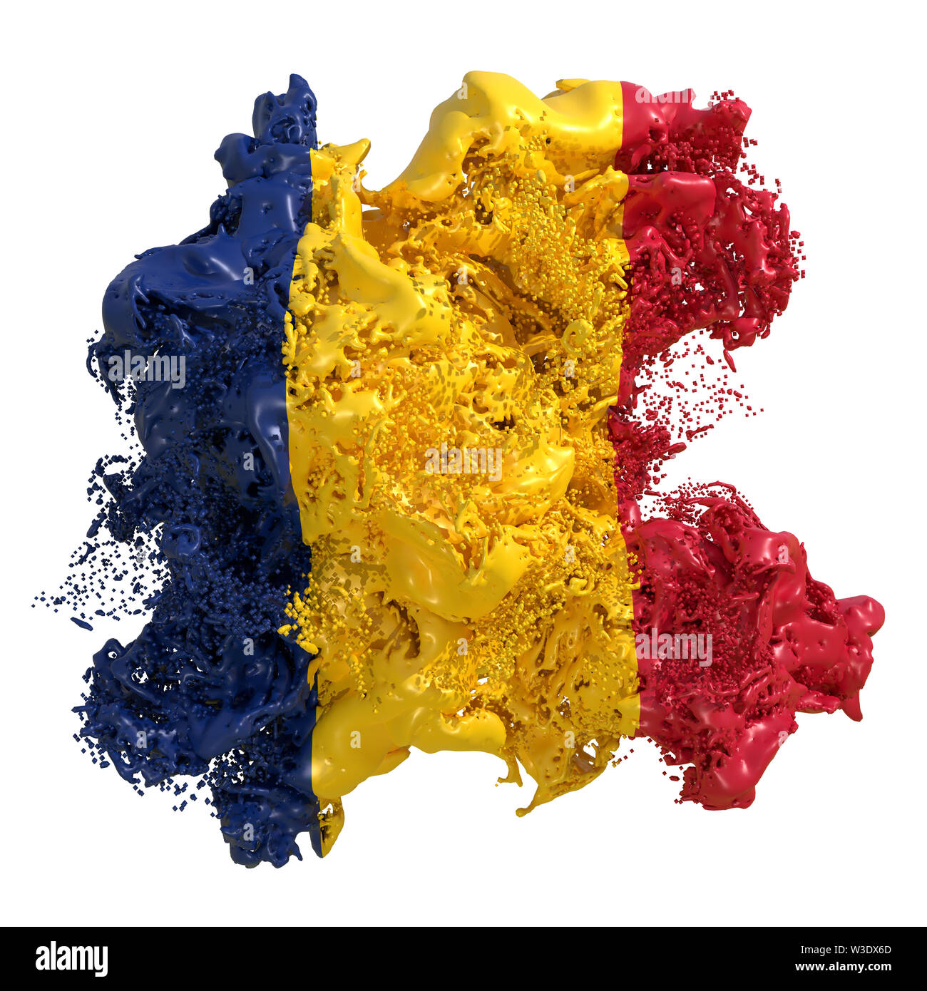 3d rendering of a Chad country flag in a liquid fluid. Isolated on ...