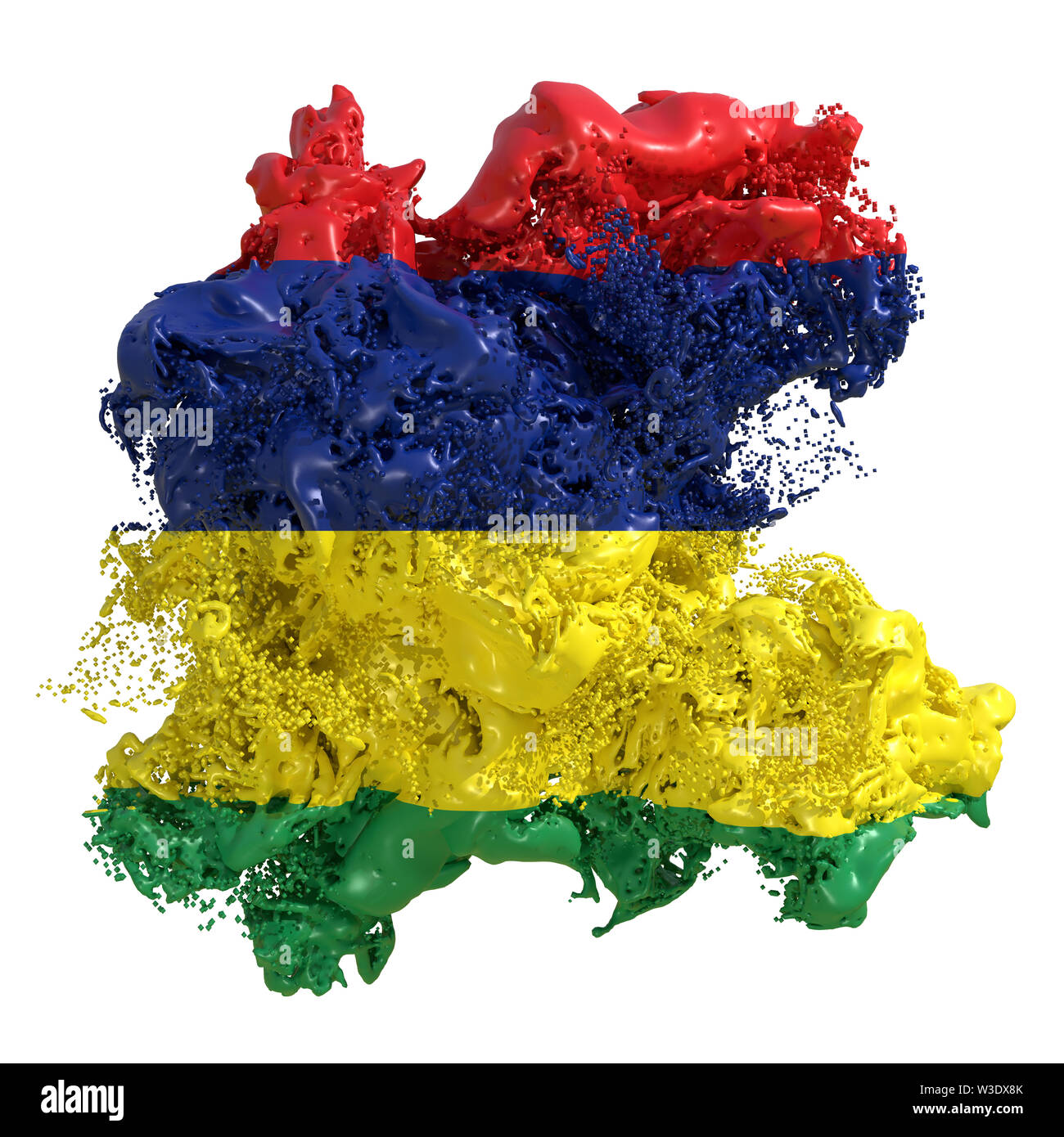 3d rendering of a Mauritius country flag in a liquid fluid. Isolated on ...