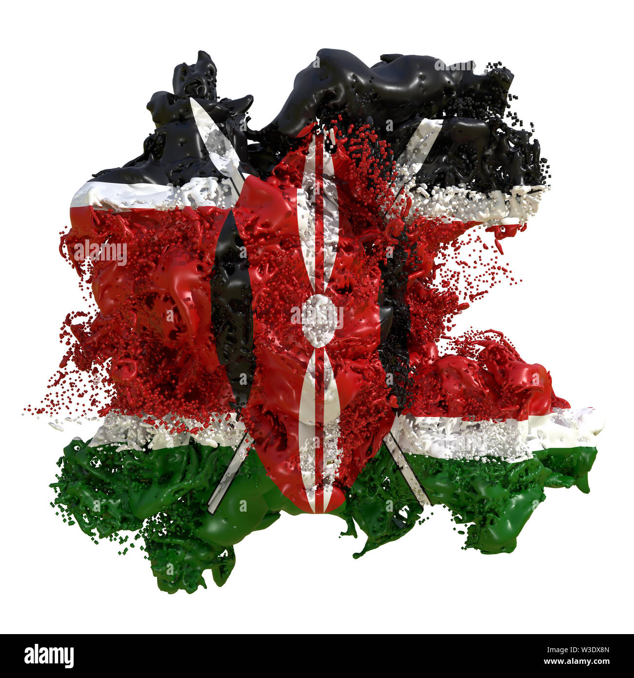 3d rendering of a Kenya country flag in a liquid fluid. Isolated on ...