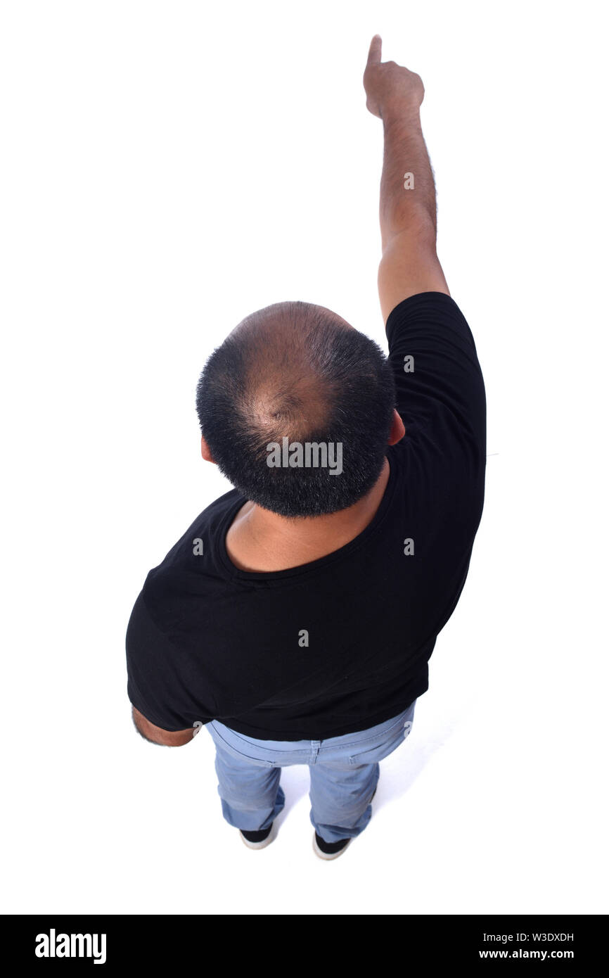 top view of man pointing on white Stock Photo - Alamy