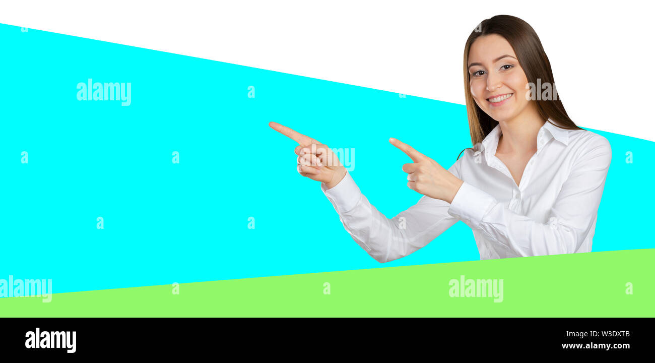 Woman showing copy space Stock Photo - Alamy