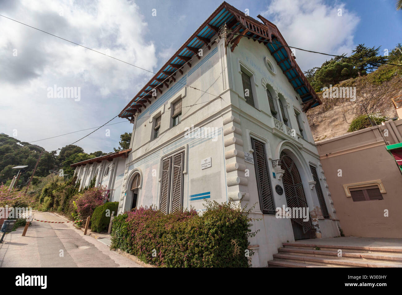 Barcelona, Spain. Funicular building entrance in Doctor Andreu square ...