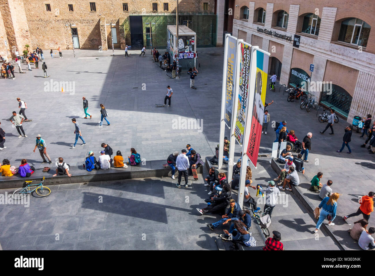 Barcelona, Spain. Square, Plaza Angels close to MACBA museum in El ...