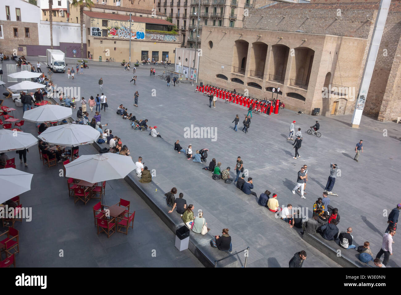 Barcelona, Spain. Square, Plaza Angels close to MACBA museum in El ...