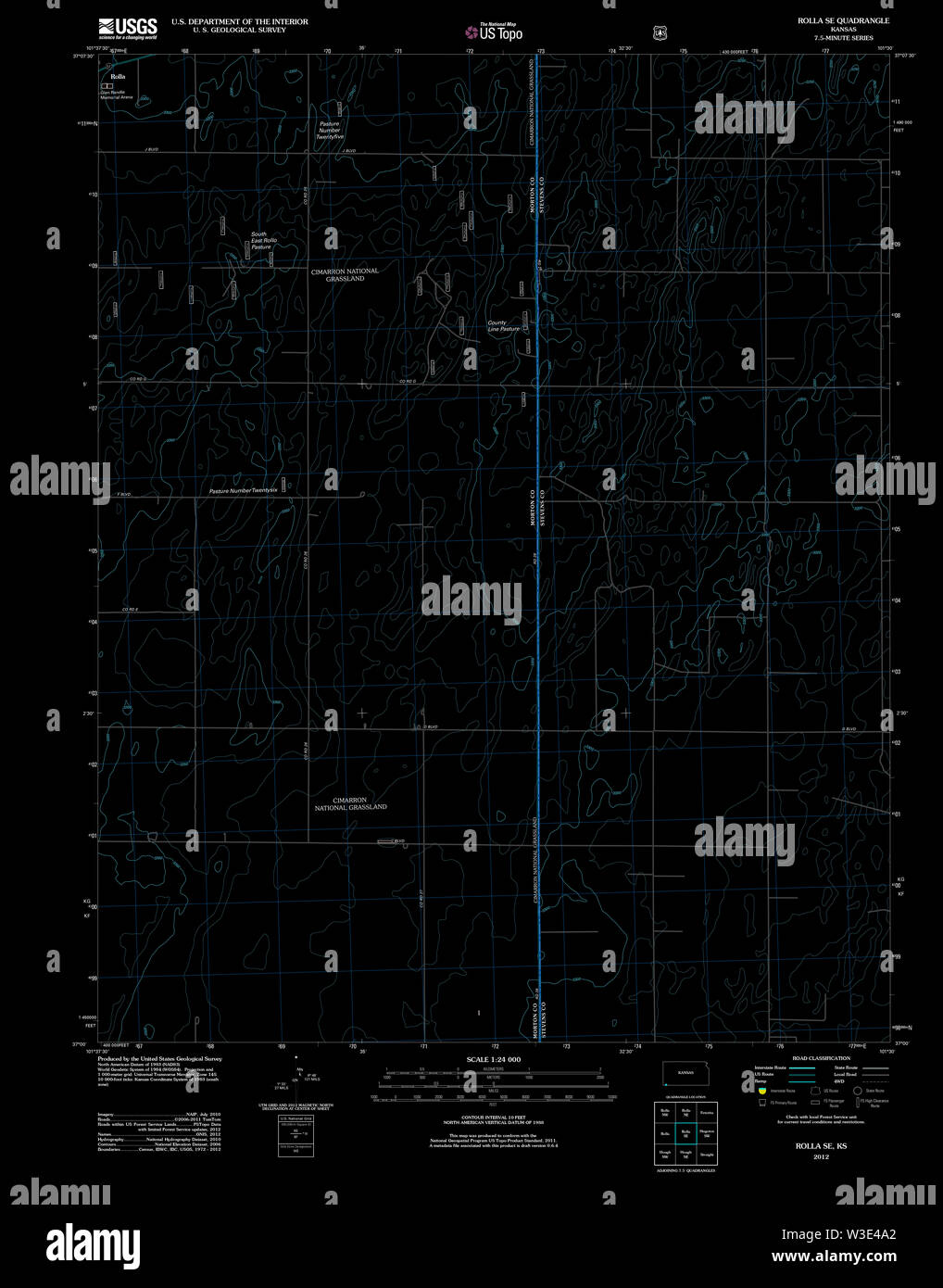 USGS TOPO Map Kansas KS Rolla SE 20120905 TM Inverted Restoration Stock ...