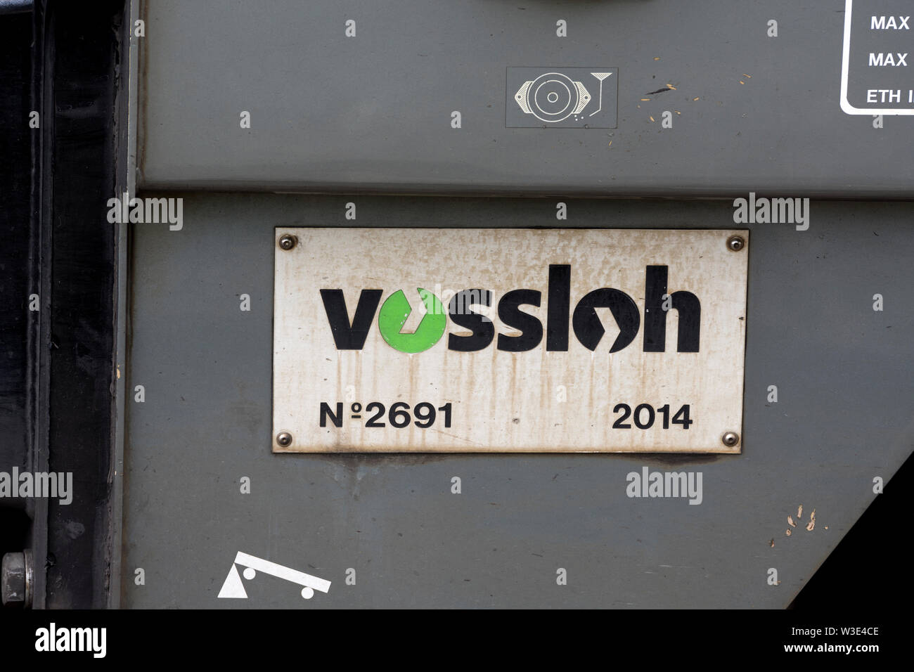 Vossloh plate, class 68 diesel locomotive detail, UK Stock Photo - Alamy