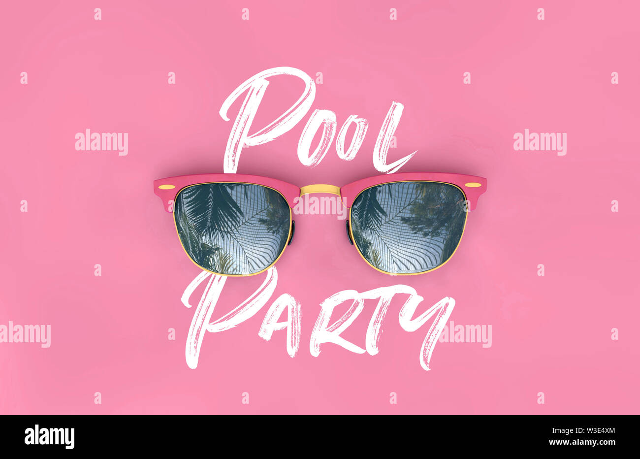 Pool party sunglasses with tropical palm tree reflections. 3D Rendering ...