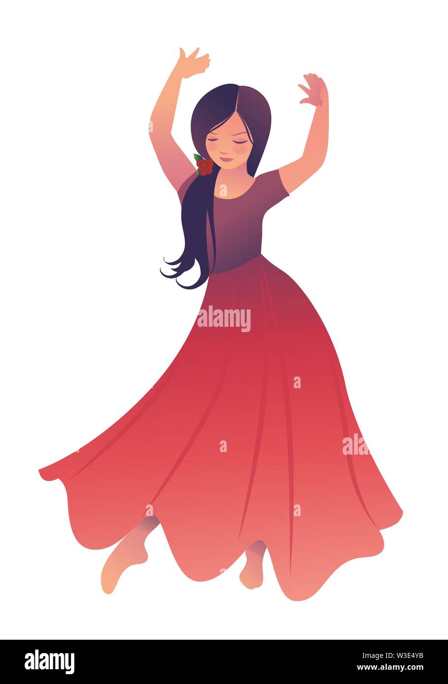 Little gypsy girl with flower in her hair dancing flamenco, isolated on ...