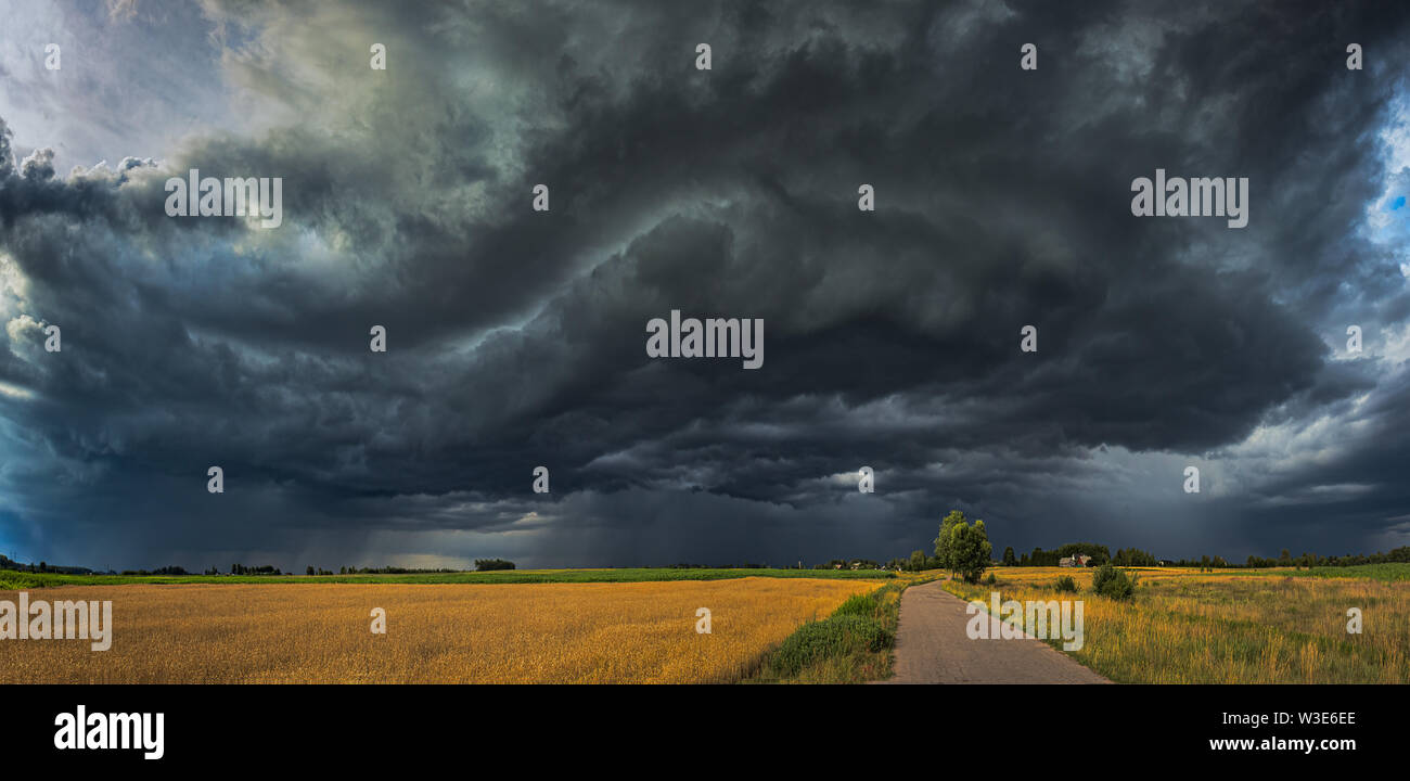 Storm clouds with shelf cloud and intense rain Stock Photo - Alamy