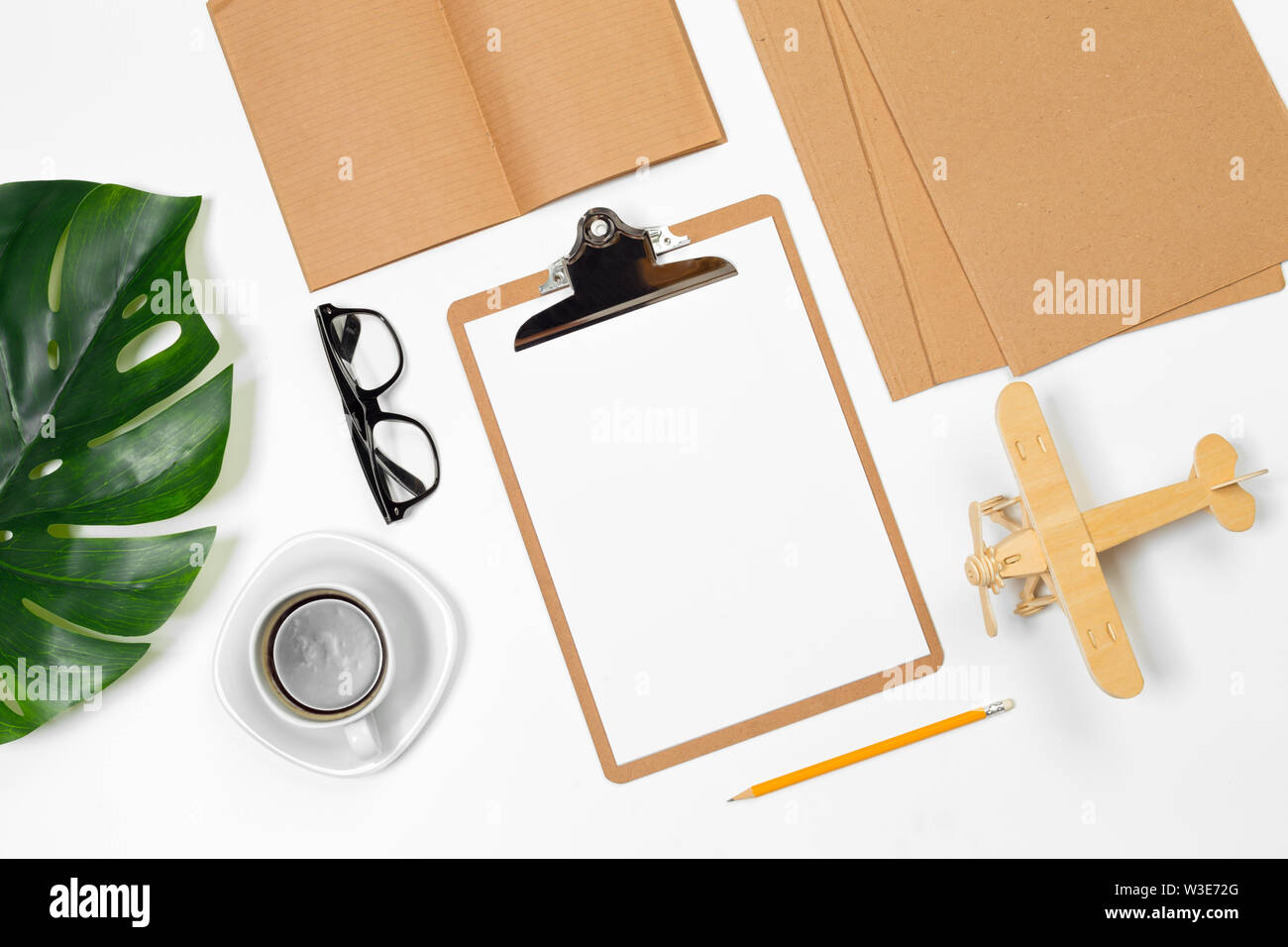 Blank office desk background with copy space for your text. Top view ...