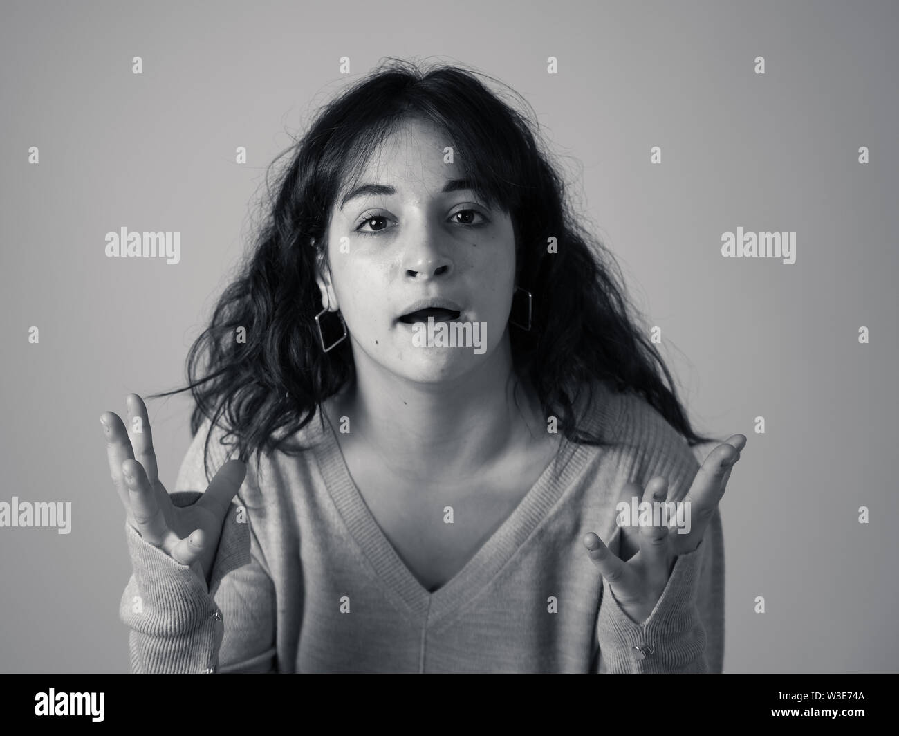 Facial expressions and emotions. Close up portrait of Young attractive ...