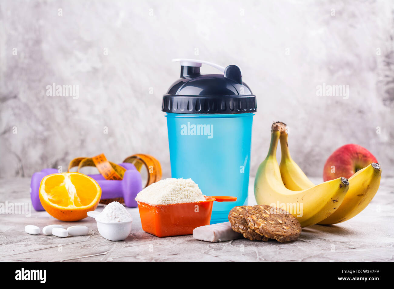 Sport nutrition background Stock Photo - Alamy