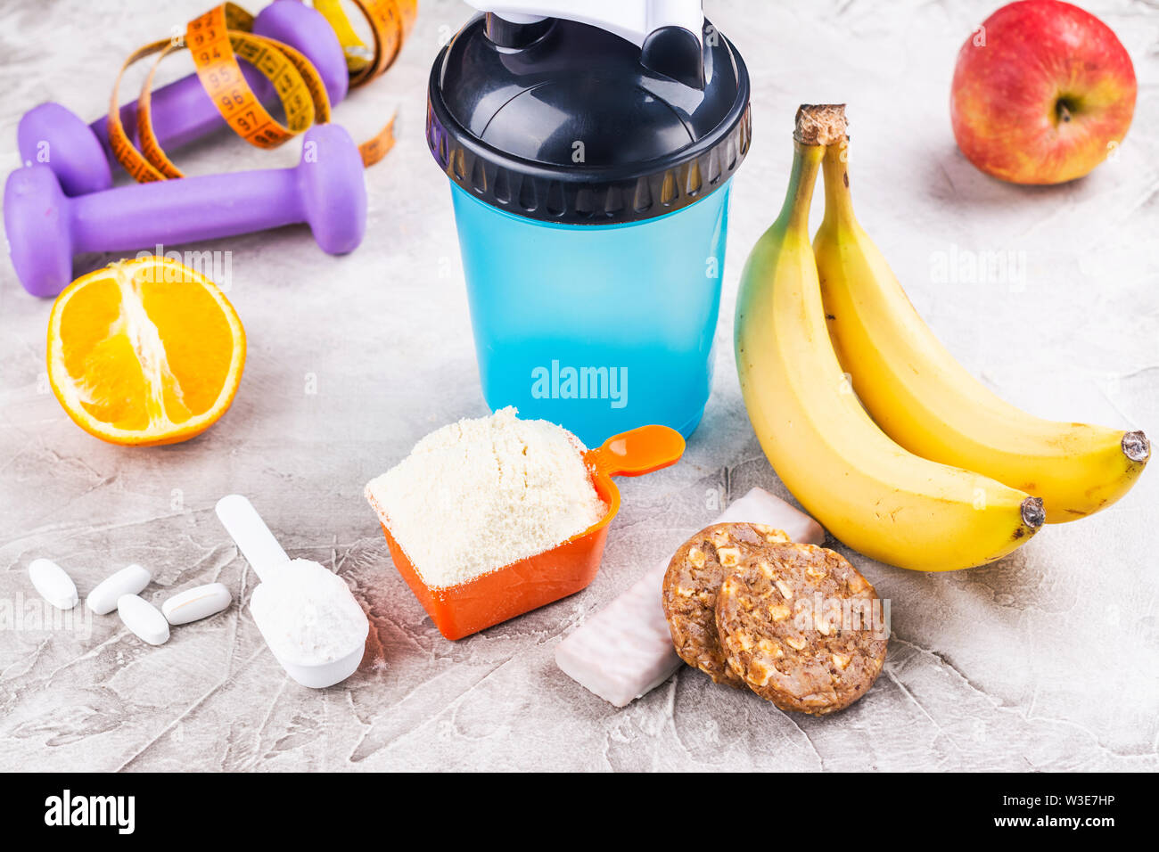 Sport nutrition background Stock Photo - Alamy