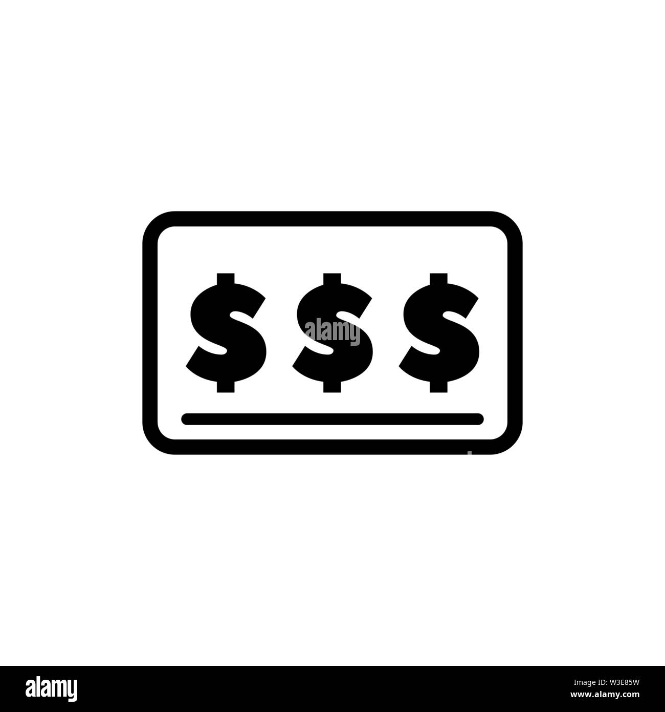 Dollars on Slot Machine. Flat Vector Icon illustration. Simple black ...