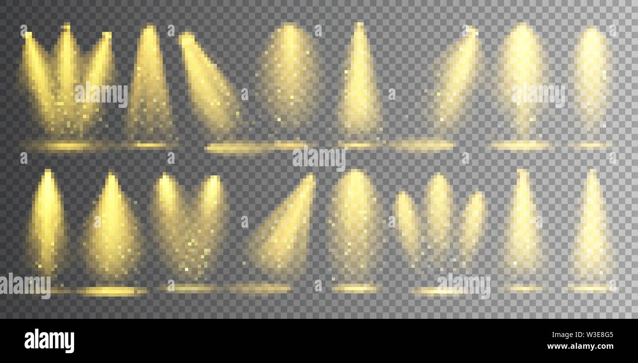 Vector spotlight set. Bright Christmas glowing light beam with sparkles ...