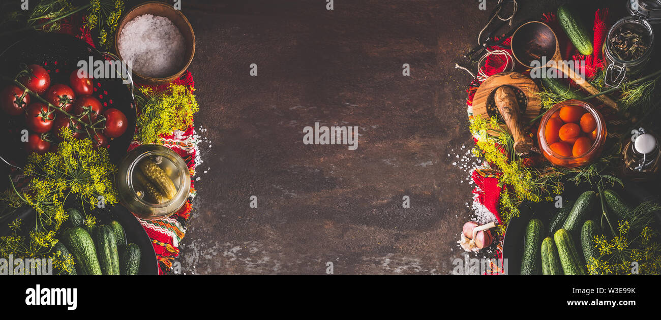 Food background frame with cucumber and tomatoes pickling , canning and ...