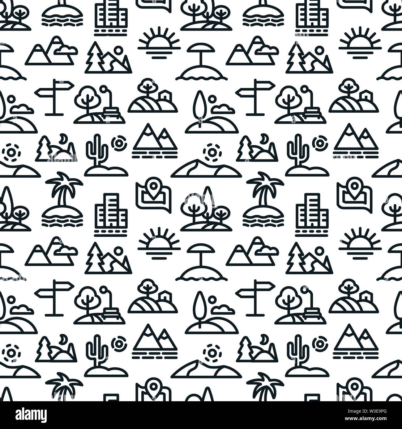 illustration of landscapes and nature seamless pattern Stock Vector ...