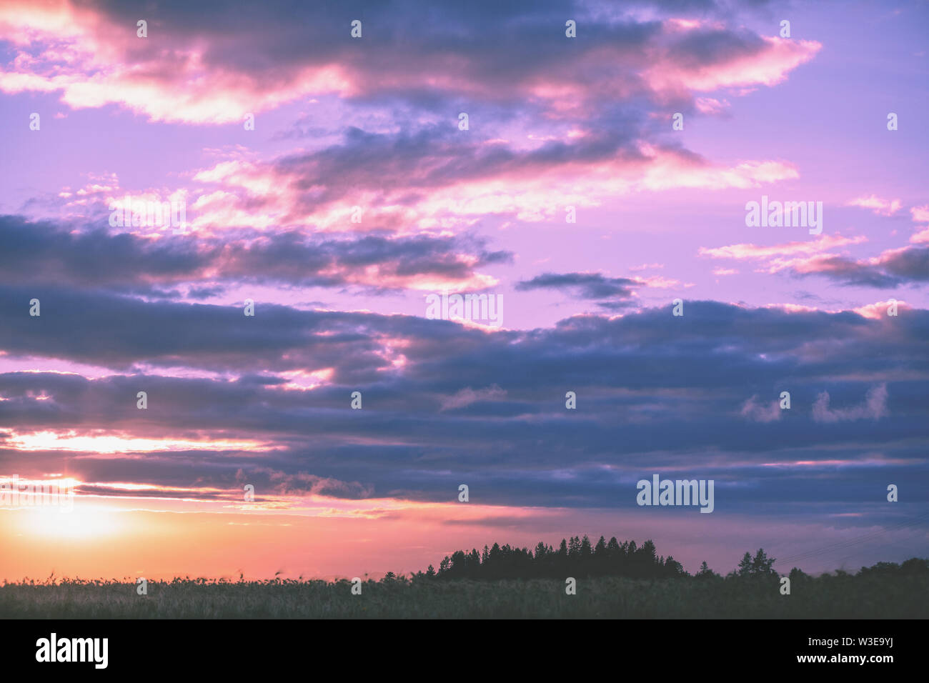 Magical sunset in the countryside. Rural landscape in the evening Stock ...