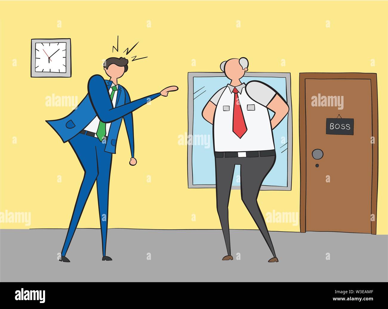 Businessman angry and shouting at his boss, hand-drawn vector ...