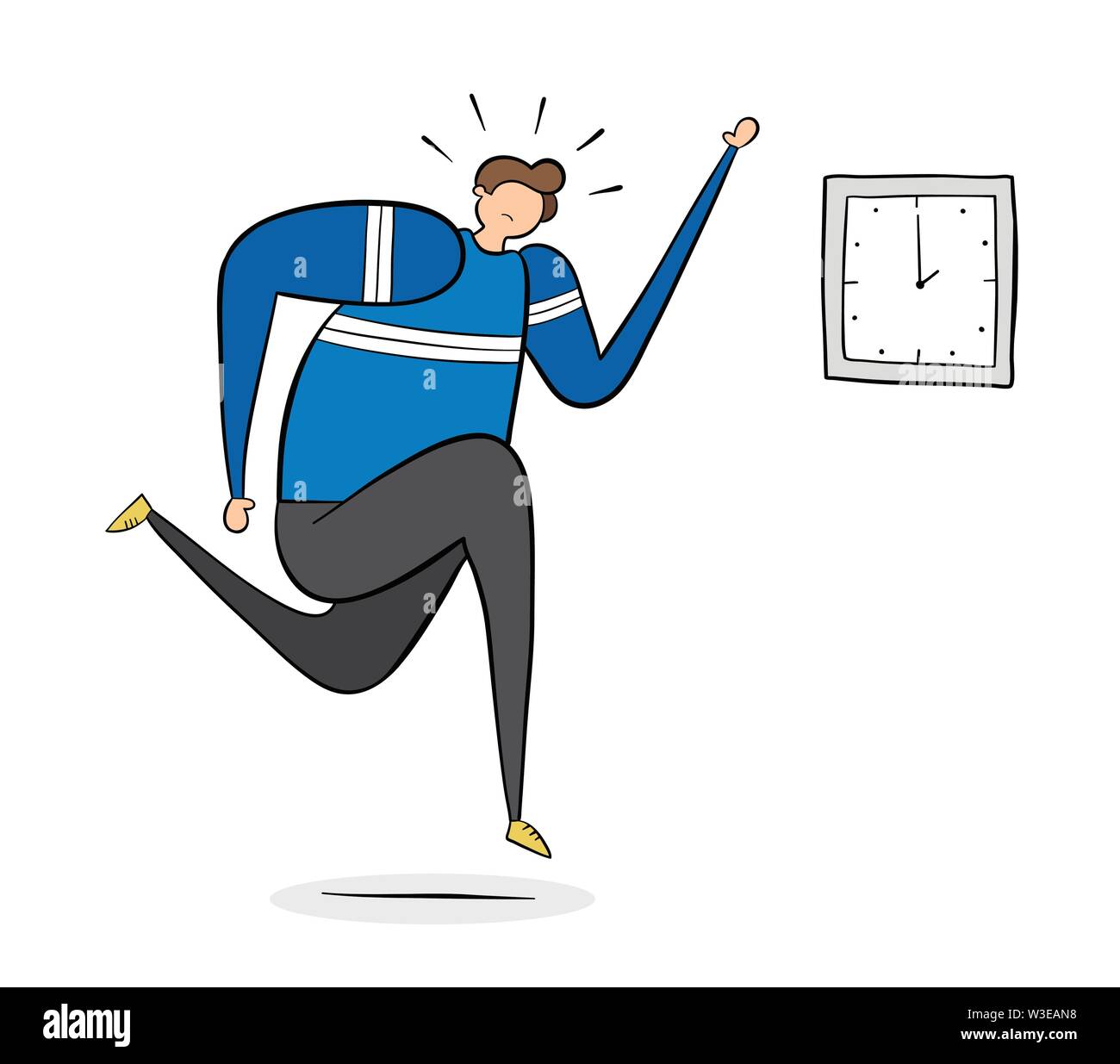 The man is late and running, hand-drawn vector illustration. Black ...
