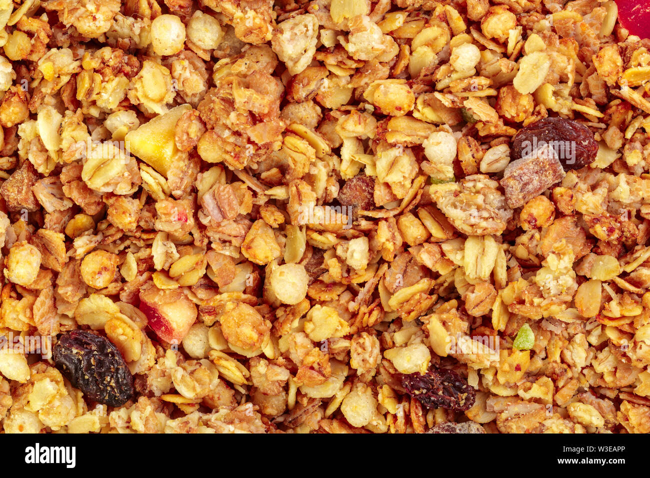 Homemade roasted granola on baking sheet breakfast food background ...