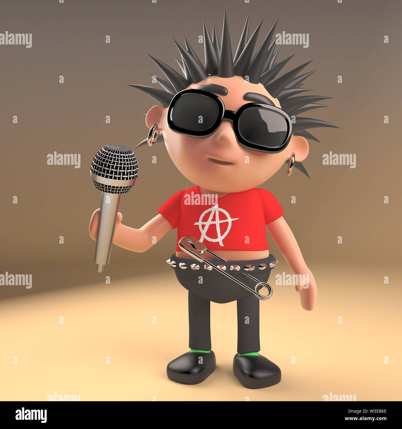 Musical 3d punk rocker character with spikey hair singing into a ...