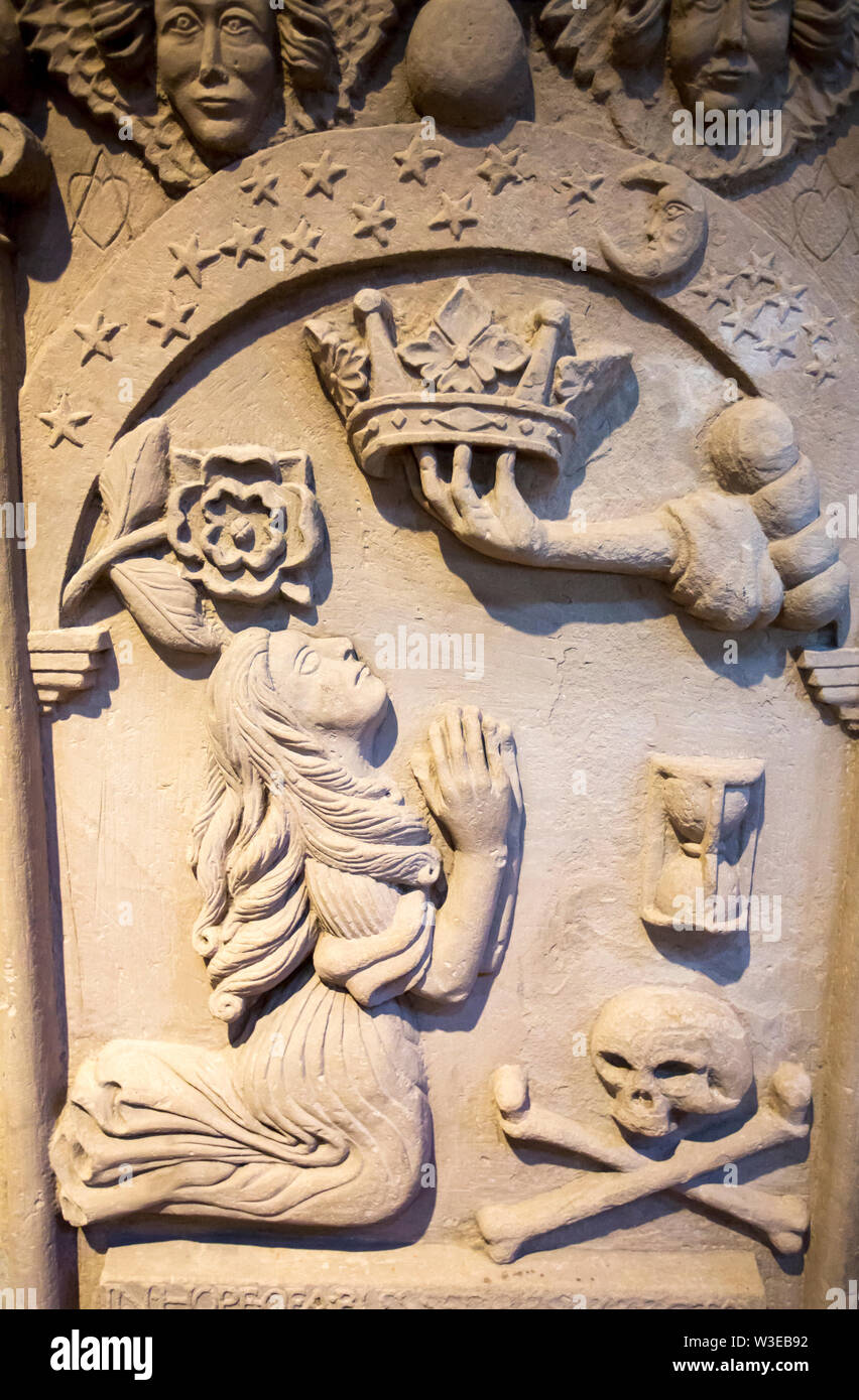 Skull and cross bones on ancient grave stones in St Magnus Cathedral in ...